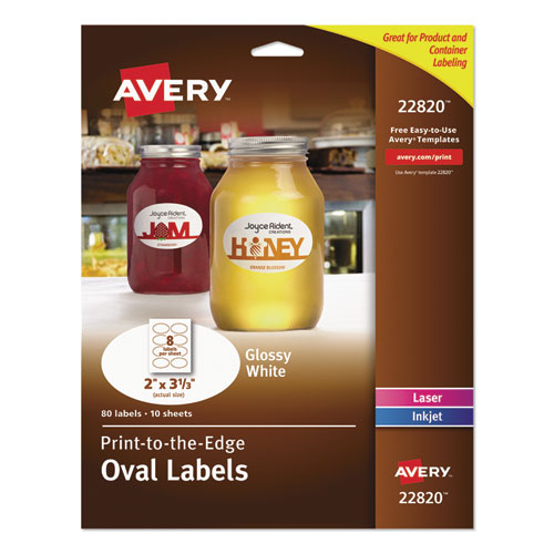 AVERY Oval Labels W- Sure Feed And Easy Peel, 2 X 3.33, Glossy White,