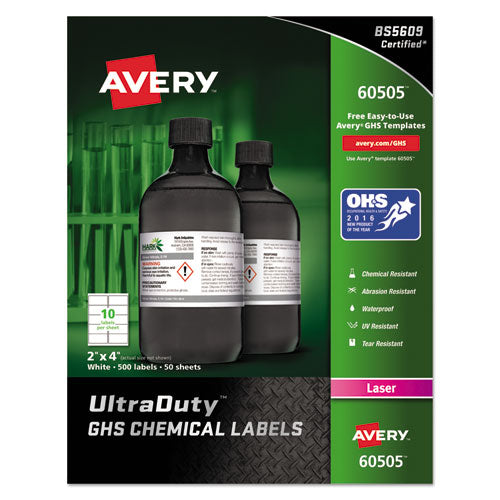 AVERY Ultraduty Ghs Chemical Waterproof And Uv Resistant Labels, 2 X 4