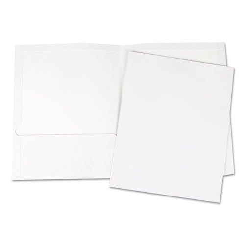 UNIVERSAL® Laminated Two-pocket Portfolios, Cardboard Paper, White, 11